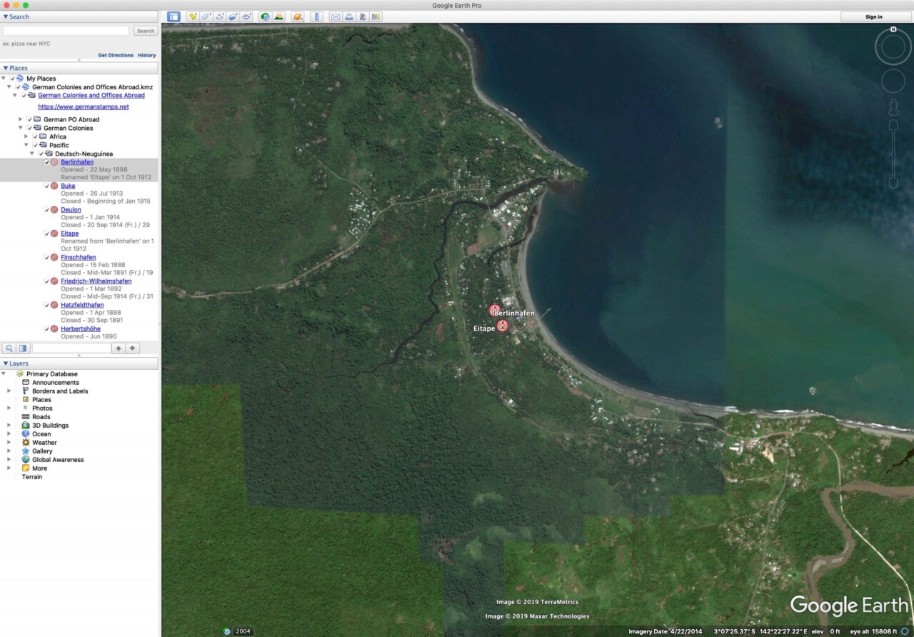 Google Earth Map of Colonial Post Offices | German Colonies Collectors ...
